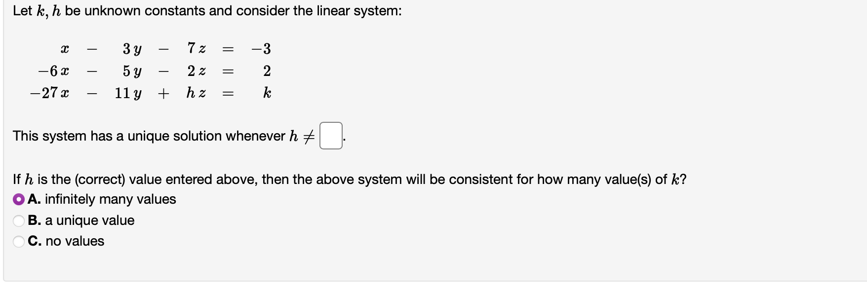 Solved Let k,h ﻿be unknown constants and consider the linear | Chegg.com