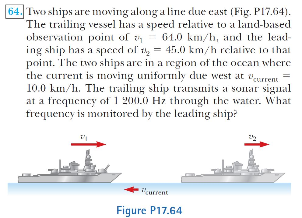 Solved 64. Two ships (Fig. P17.64) The trailing vessel has a | Chegg.com