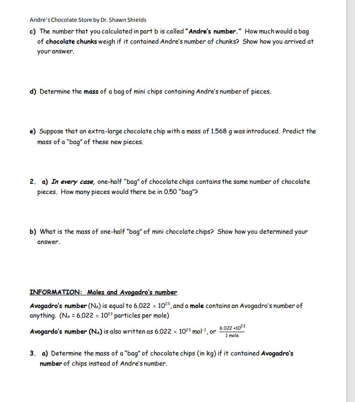 Solved Andre's Chocolate Store by Dr. Shawn Shields The mole | Chegg.com