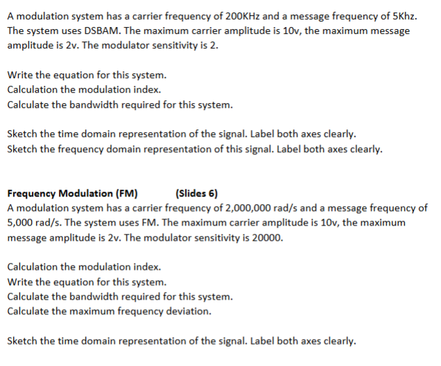 A modulation system has a carrier frequency of 200 | Chegg.com