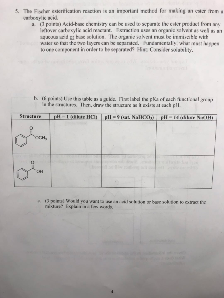 Solved 5. The Fischer esterification reaction is an | Chegg.com