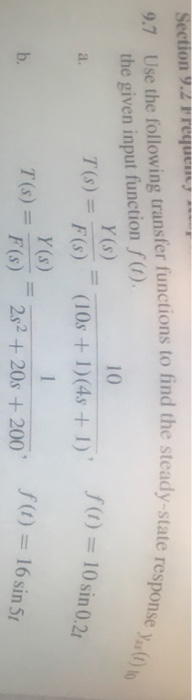 Solved Use The Following Transfer Functions To Find The 