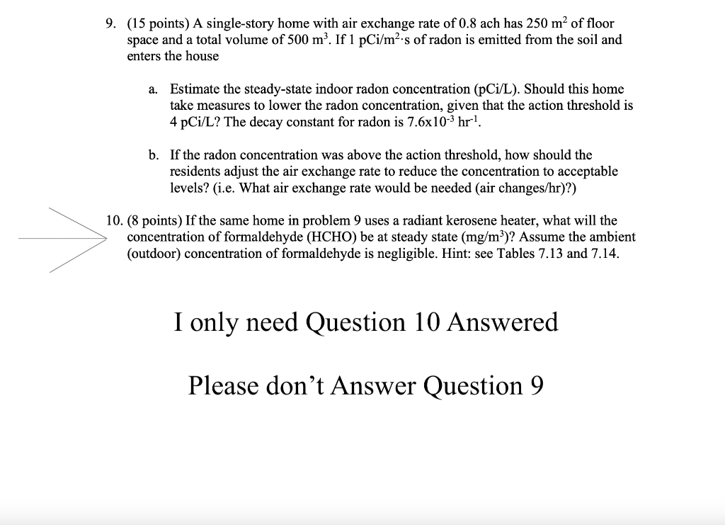 Solved 9. (15 points) A single-story home with air exchange | Chegg.com