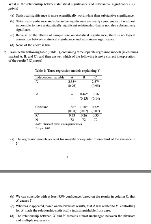 Solved 1. What is the relationship between statistical | Chegg.com