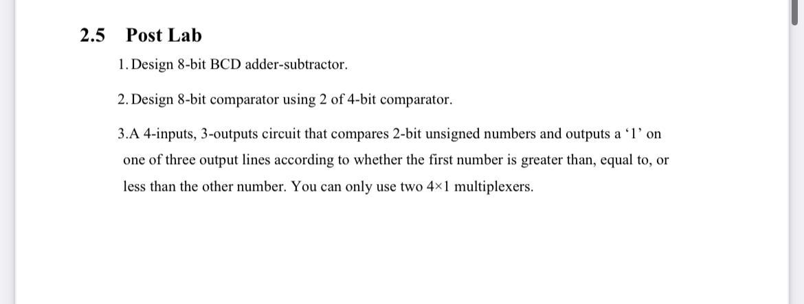Solved .5 Post Lab 1. Design 8-bit BCD adder-subtractor. 2. | Chegg.com