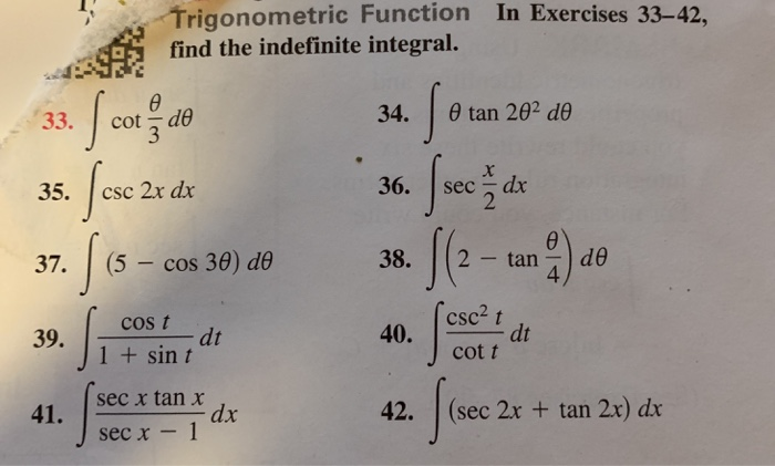 Solved Trigonometric Function find the indefinite integral. | Chegg.com