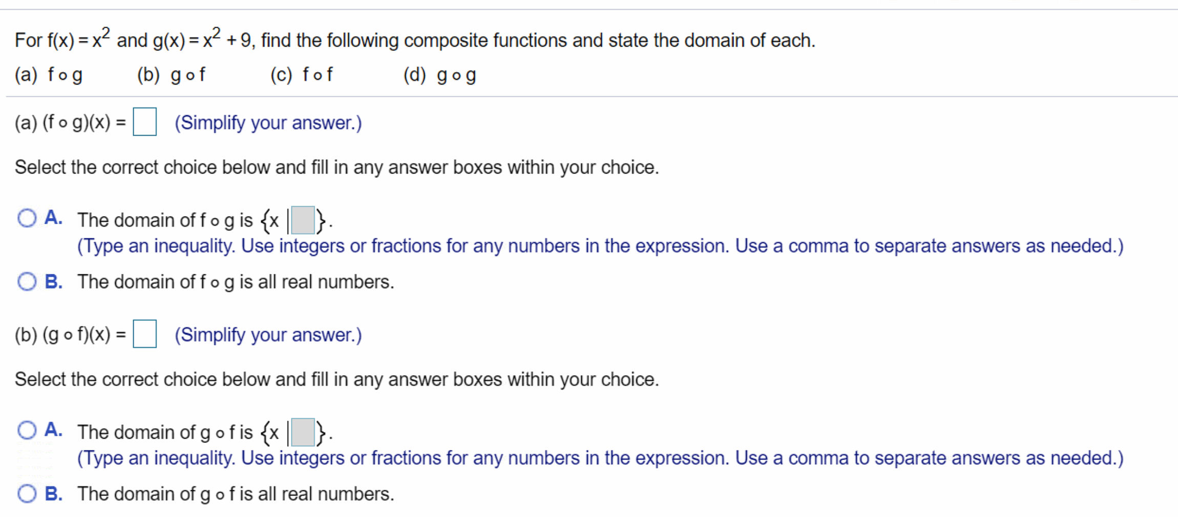 Solved For f(x) = x2 and g(x) = x2 +9, find the following | Chegg.com