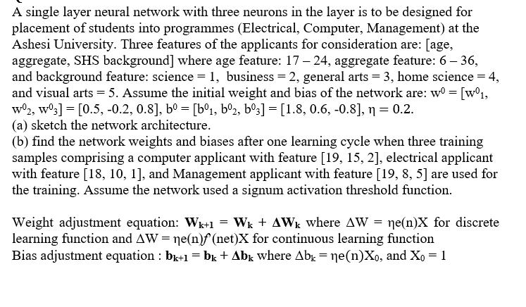 A single layer neural network with three neurons in | Chegg.com