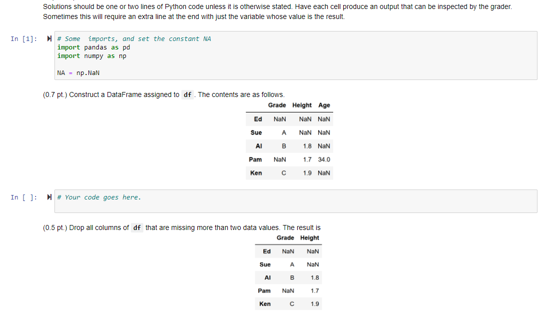 Solved Solutions should be one or two lines of Python code | Chegg.com
