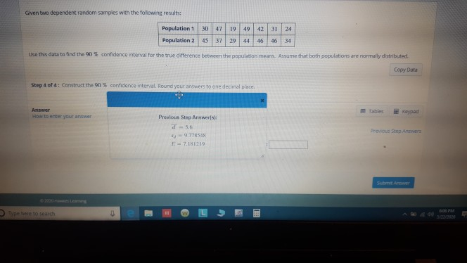 Solved Given two dependent random samples with the following | Chegg.com