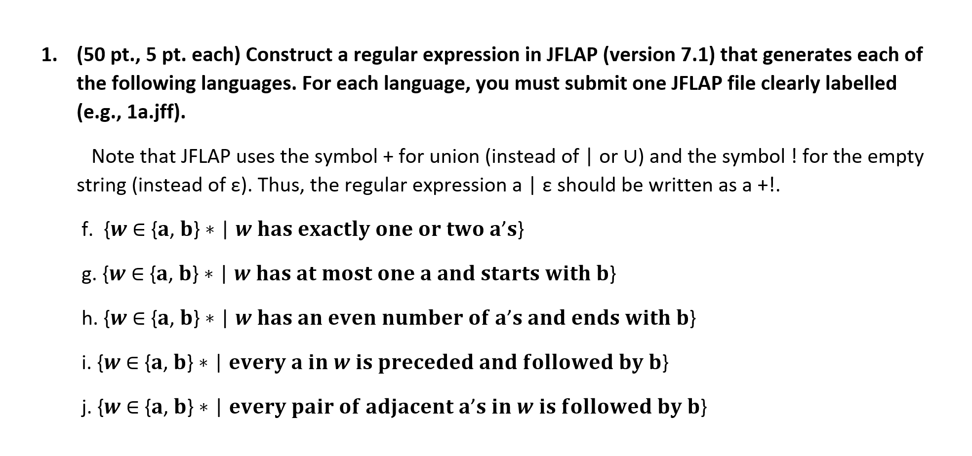 (50 pt., 5 pt. each) Construct a regular expression | Chegg.com