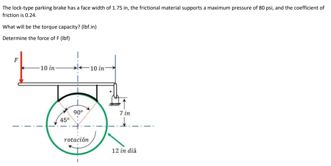 Solved The lock-type parking brake has a face width of 1.75 | Chegg.com