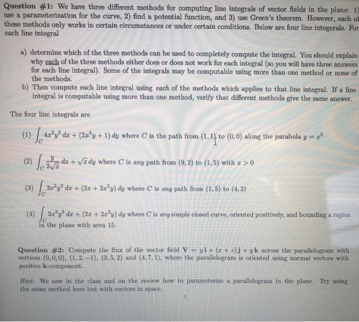 Solved Computing 4 line integrals and explain why or why not | Chegg.com