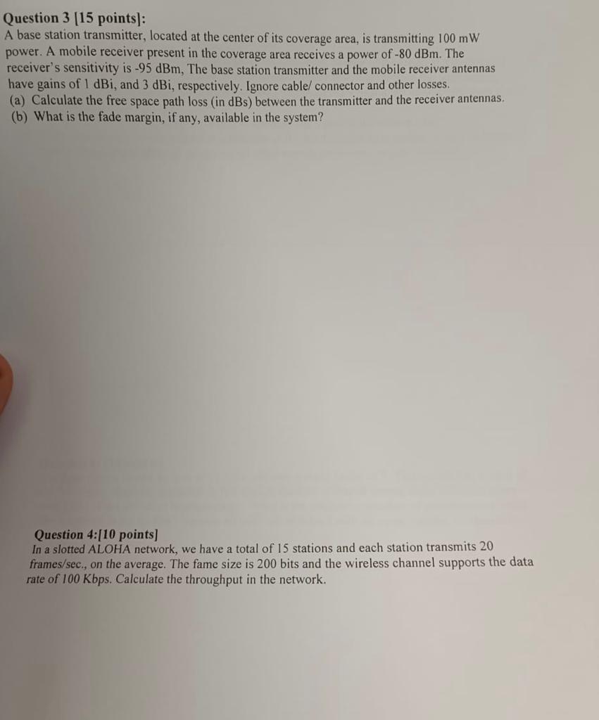 Solved Question 3 [15 points]: A base station transmitter, | Chegg.com