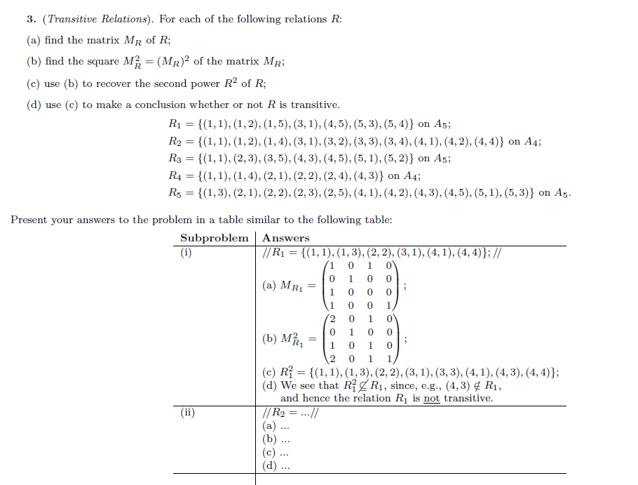 Solved 3. (Transitive Relations). For each of the following | Chegg.com