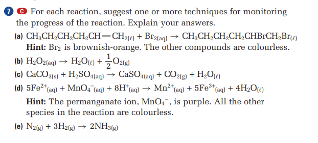 Solved 7 C For each reaction, suggest one or more techniques | Chegg.com