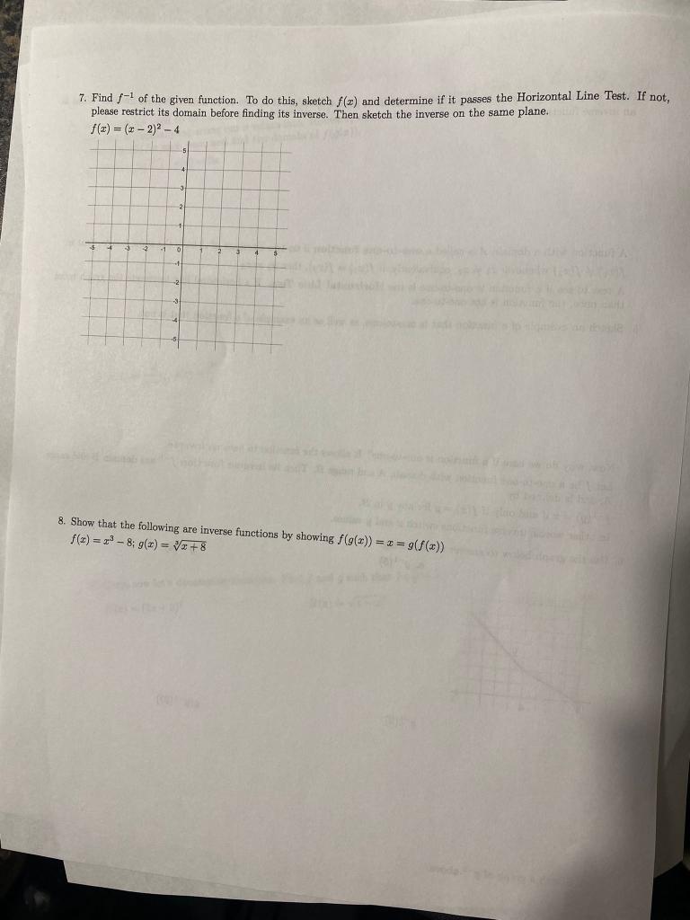 Solved 7. Find f−1 of the given function. To do this, sketch | Chegg.com
