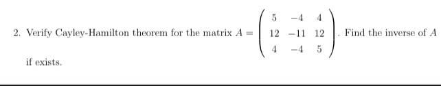 Solved 2. Verify Cayley-Hamilton theorem for the matrix | Chegg.com