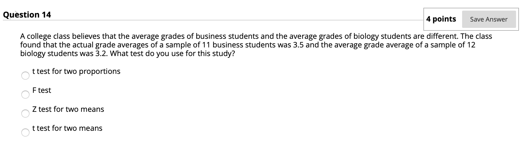 Solved Question 14 4 Points Save Answer A College Class