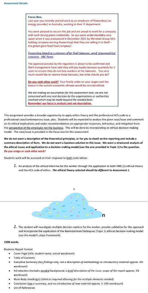 Assessment Details Focus Box. Last year you recently | Chegg.com