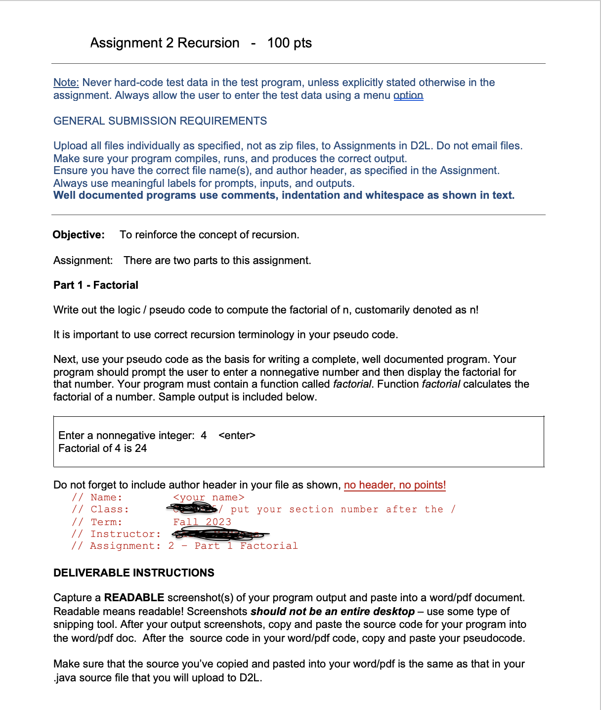 Solved Assignment 2 Recursion - 100 pts Note: Never | Chegg.com