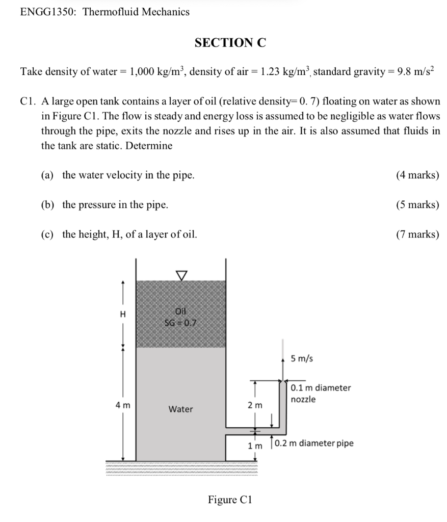 Solved ENGG1350: Thermofluid Mechanics SECTION C Take | Chegg.com