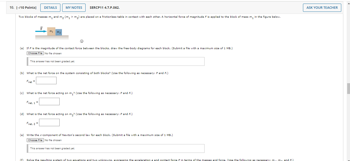Solved Two blocks of masses m1 ﻿and m2(m1>m2) ﻿are placed on | Chegg.com