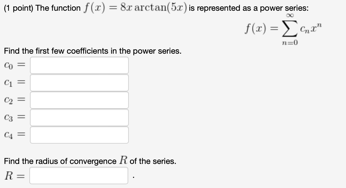 Solved (1 point) The function f(x)=8xarctan(5x) is | Chegg.com