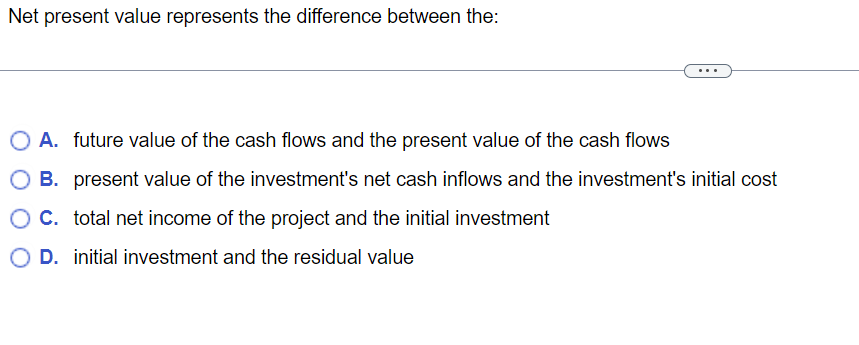 Solved Net present value represents the difference between | Chegg.com