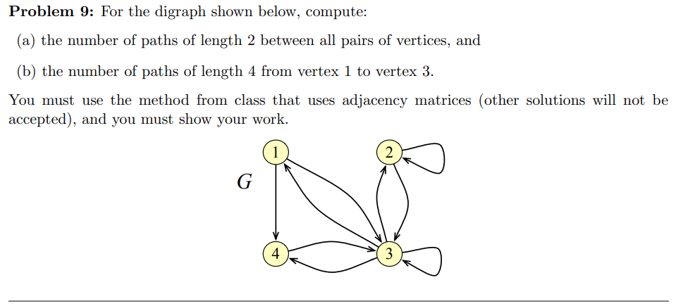 Solved Problem 9: For the digraph shown below, compute: (a) | Chegg.com
