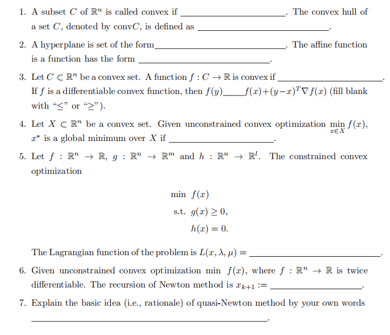 Solved 1. A subset C of Rn is called convex if The convex | Chegg.com