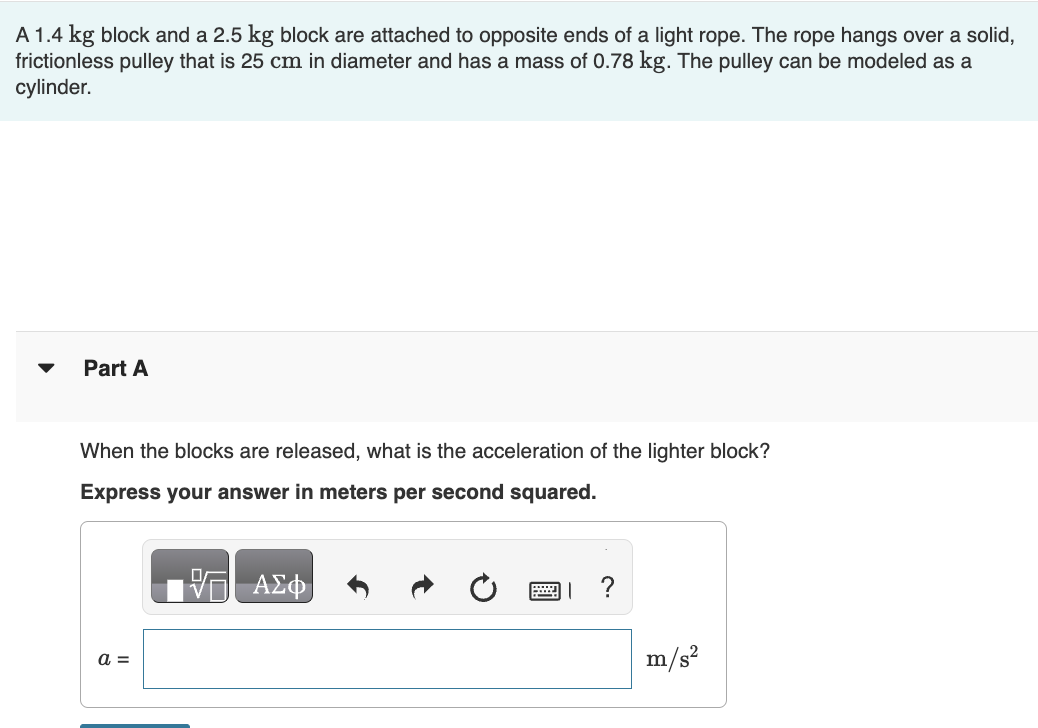 Solved A 1.4 kg block and a 2.5 kg block are attached to | Chegg.com