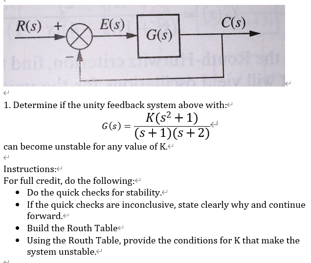 Solved R(S) + E(S) C(s) G(s) 1. Determine if the unity | Chegg.com