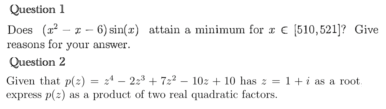 Solved Does X2−x−6 Sin X Attain A Minimum For X∈[510 521]