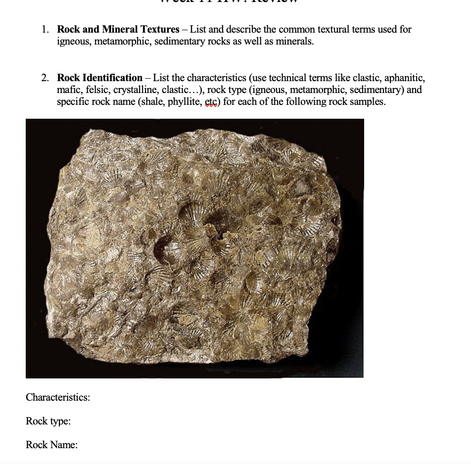Solved 1. Rock and Mineral Textures - List and describe the | Chegg.com