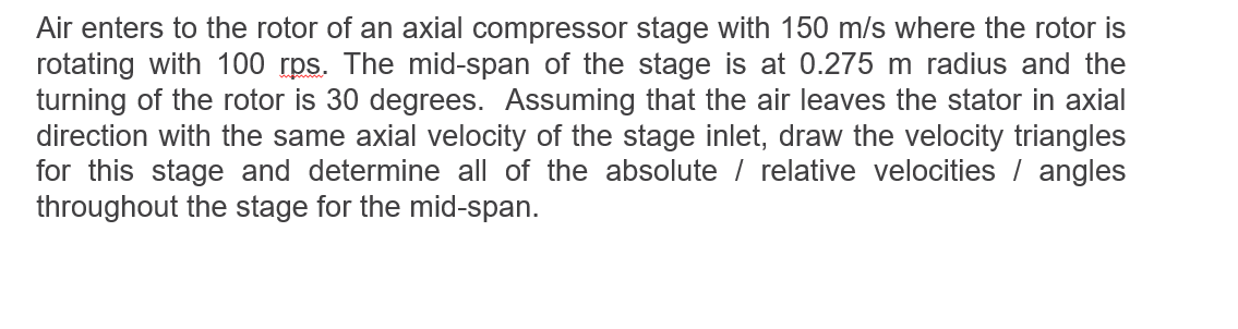Solved Air enters to the rotor of an axial compressor stage | Chegg.com