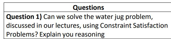 Solved Questions Question 1) Can we solve the water jug | Chegg.com
