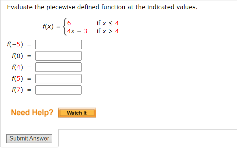 Solved Evaluate the piecewise defined function at the | Chegg.com