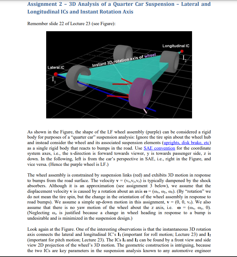 Assignment 2 - 3D Analysis of a Quarter Car | Chegg.com