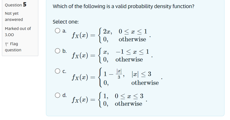 Solved Which of the following is a valid probability density | Chegg.com