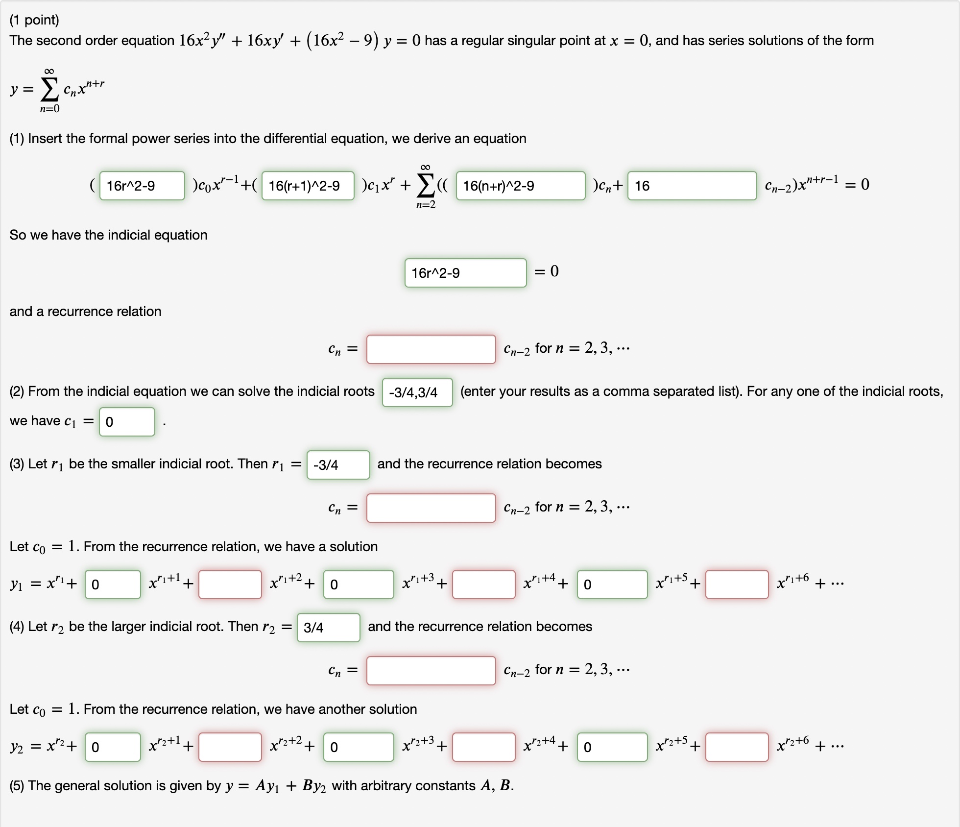 Solved (1 point) The second order equation | Chegg.com