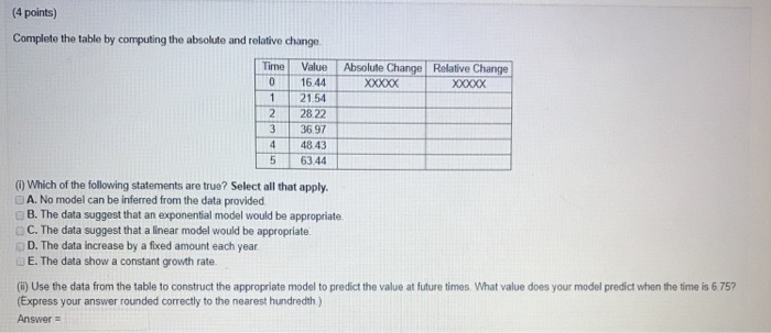 Solved (4 points) Complete the table by computing the | Chegg.com