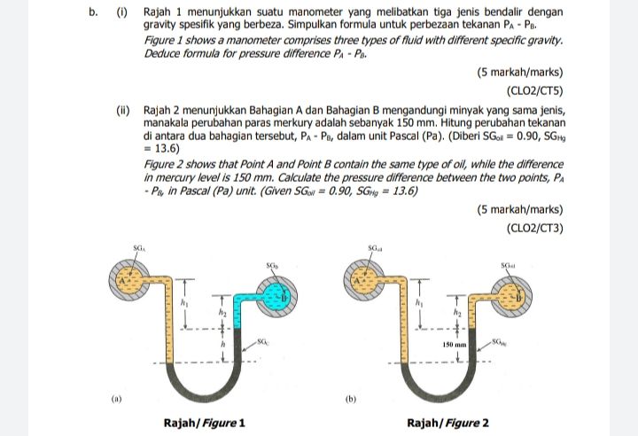 Solved (i) Rajah 1 menunjukkan suatu manometer yang | Chegg.com