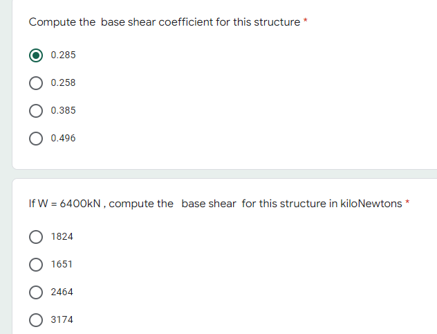 Solved * Compute the base shear coefficient for this | Chegg.com