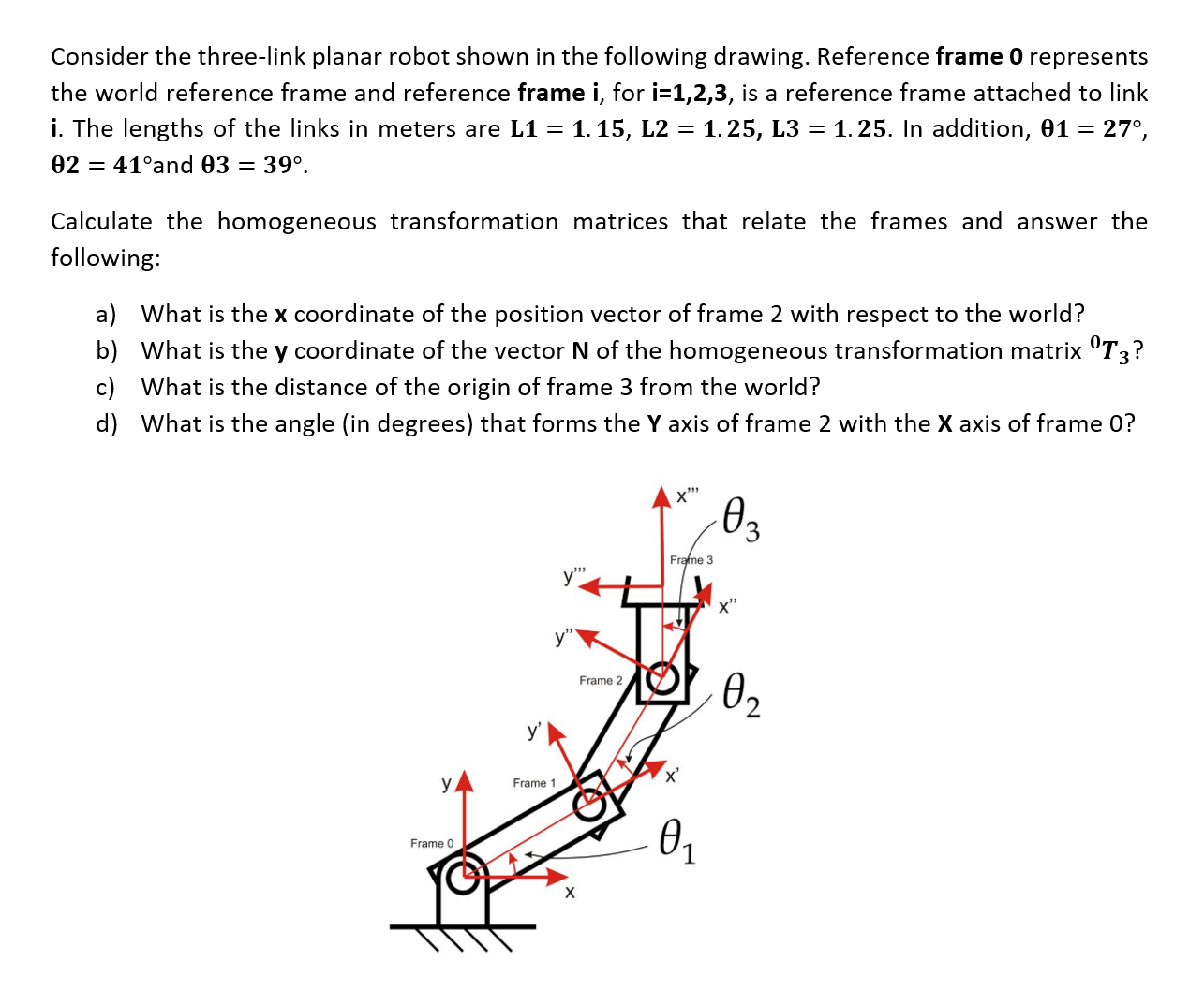 Consider the three-link planar robot shown in the | Chegg.com