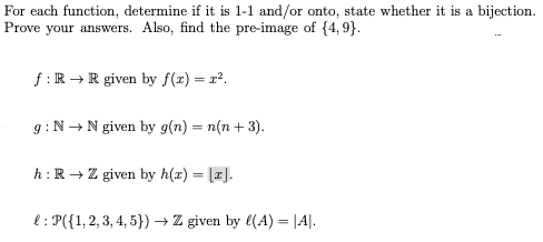 Solved For each function, determine if it is 1-1 and/or | Chegg.com