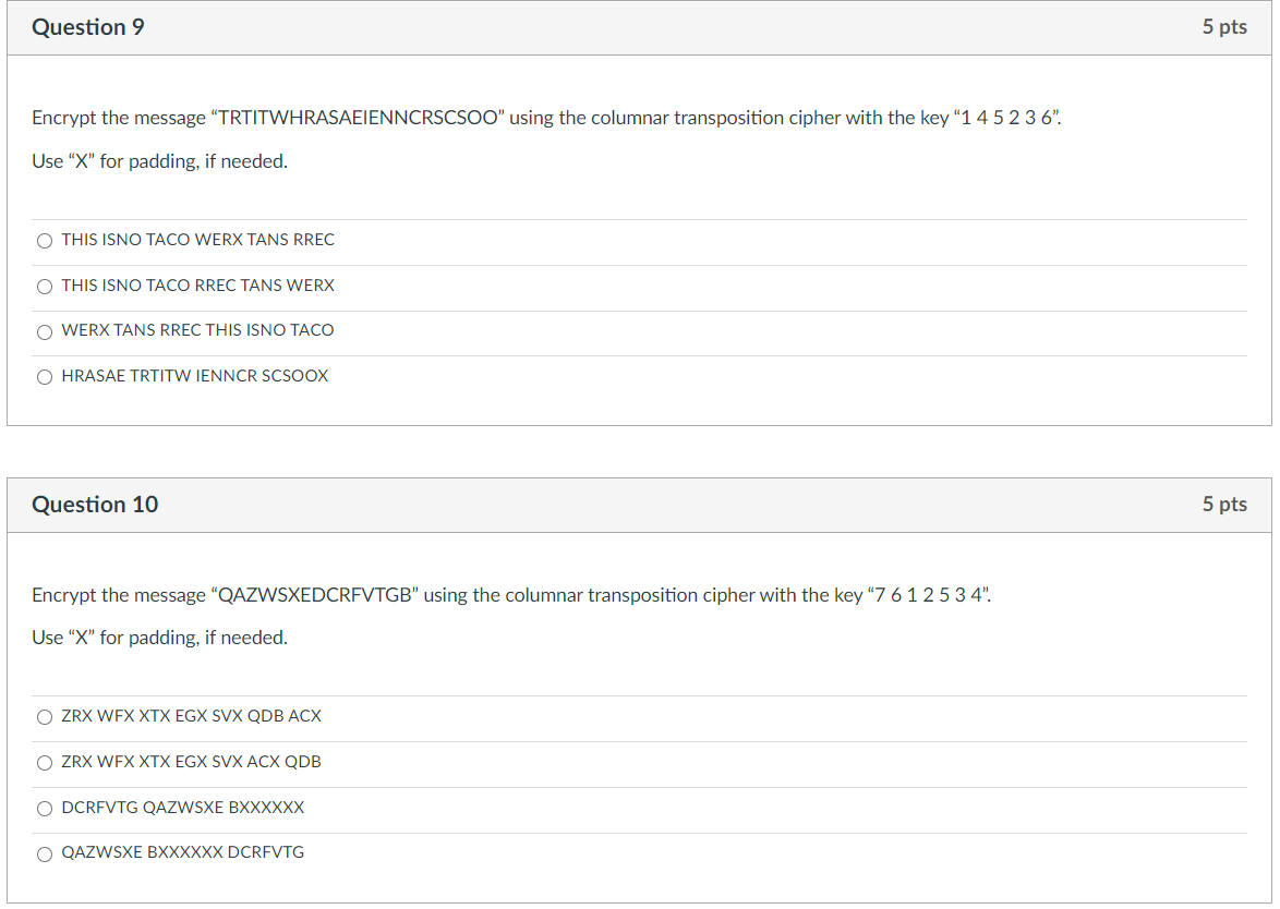 Solved Question 9 5 pts Encrypt the message | Chegg.com