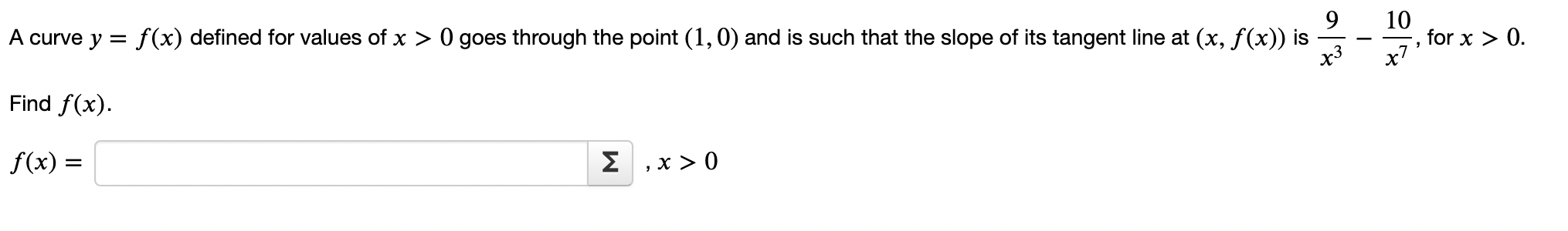 Solved A curve y=f(x) defined for values of x>0 goes through | Chegg.com