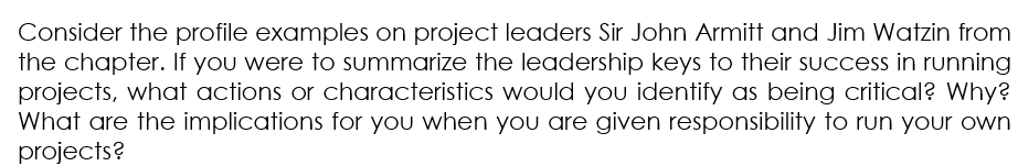 Consider the profile examples on project leaders Sir | Chegg.com