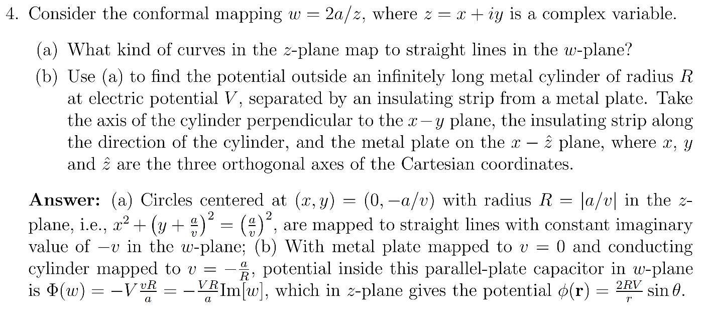 Solved Consider the conformal mapping w=2az, ﻿where z=x+iy | Chegg.com